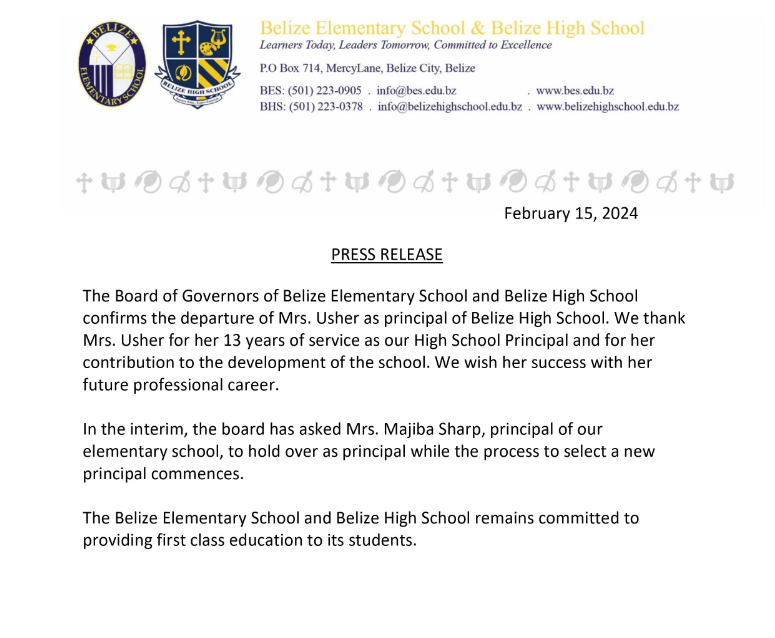 B.H.S. Principal Jamie Usher Let Go After 14 Years - Greater Belize Media