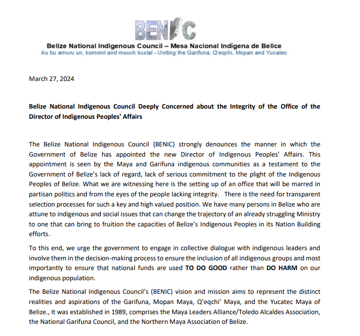 Indigenous Council Concerned Over Gustavo Requena’s Appointment - Greater Belize Media