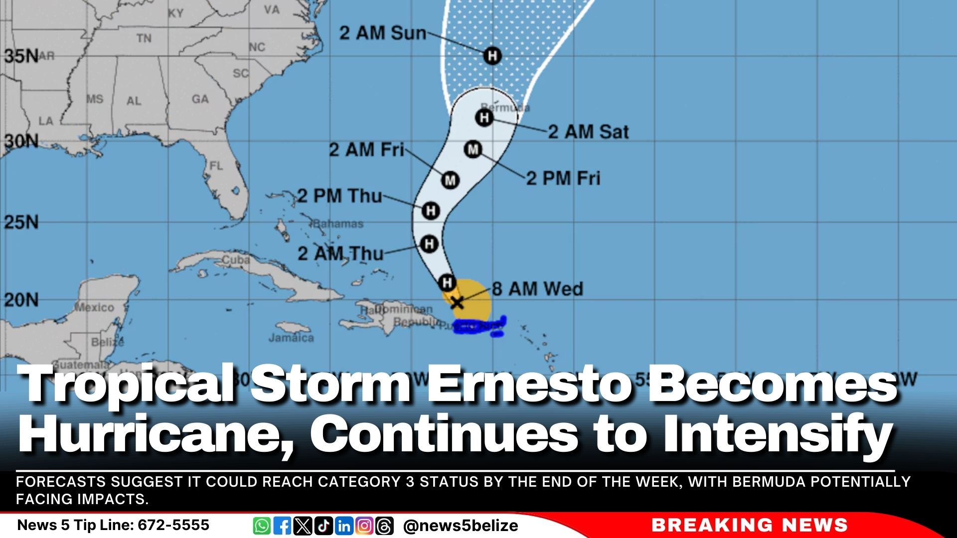 Tropical Storm Ernesto Becomes Hurricane, Continues to Intensify | Greater Belize Media