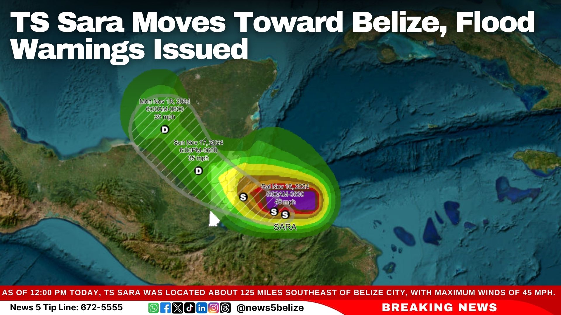 TS Sara Moves Toward Belize, Flood Warnings Issued | Greater Belize Media