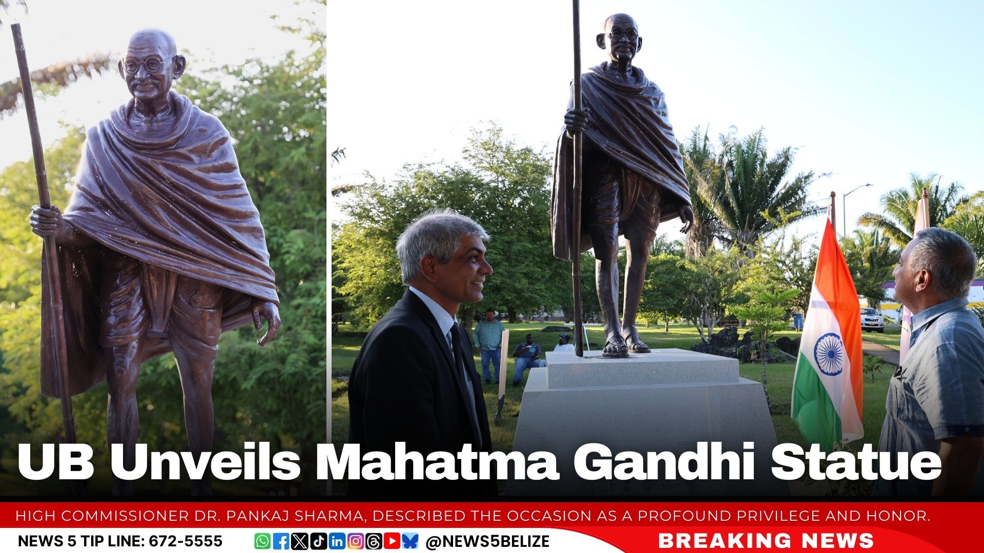 UB Unveils Mahatma Gandhi Statue | Greater Belize Media