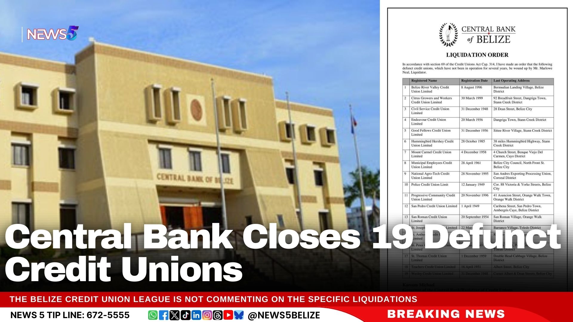 Central Bank Closes 19 Defunct Credit Unions | Greater Belize Media