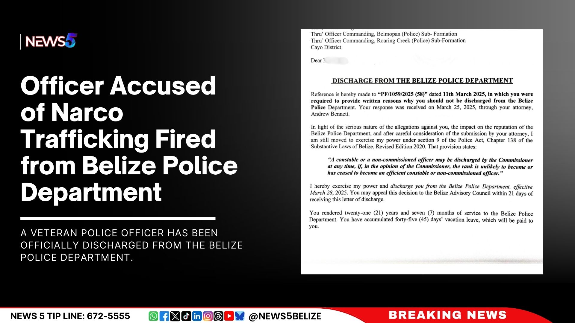 Officer Accused of Narco Trafficking Fired from Belize Police ...
