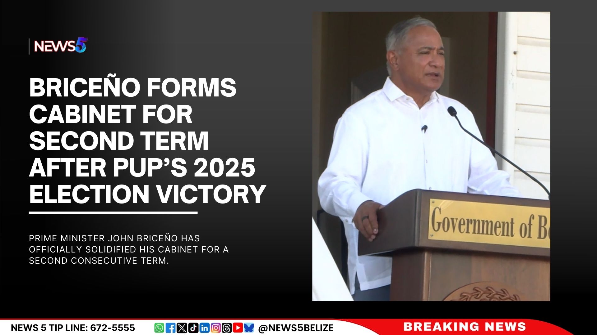 Briceño Forms Cabinet for Second Term After PUP’s 2025 Election Victory ...