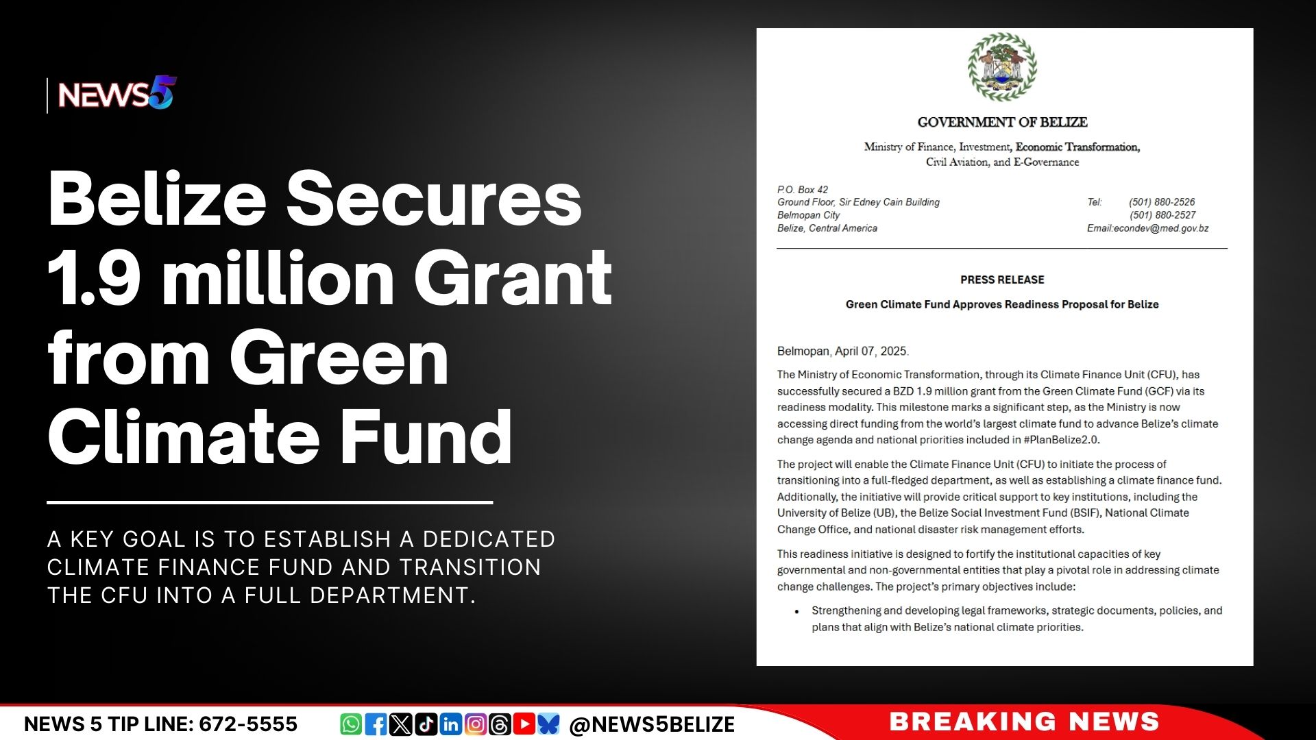 Belize Secures 1.9 million Grant from Green Climate Fund | Greater ...