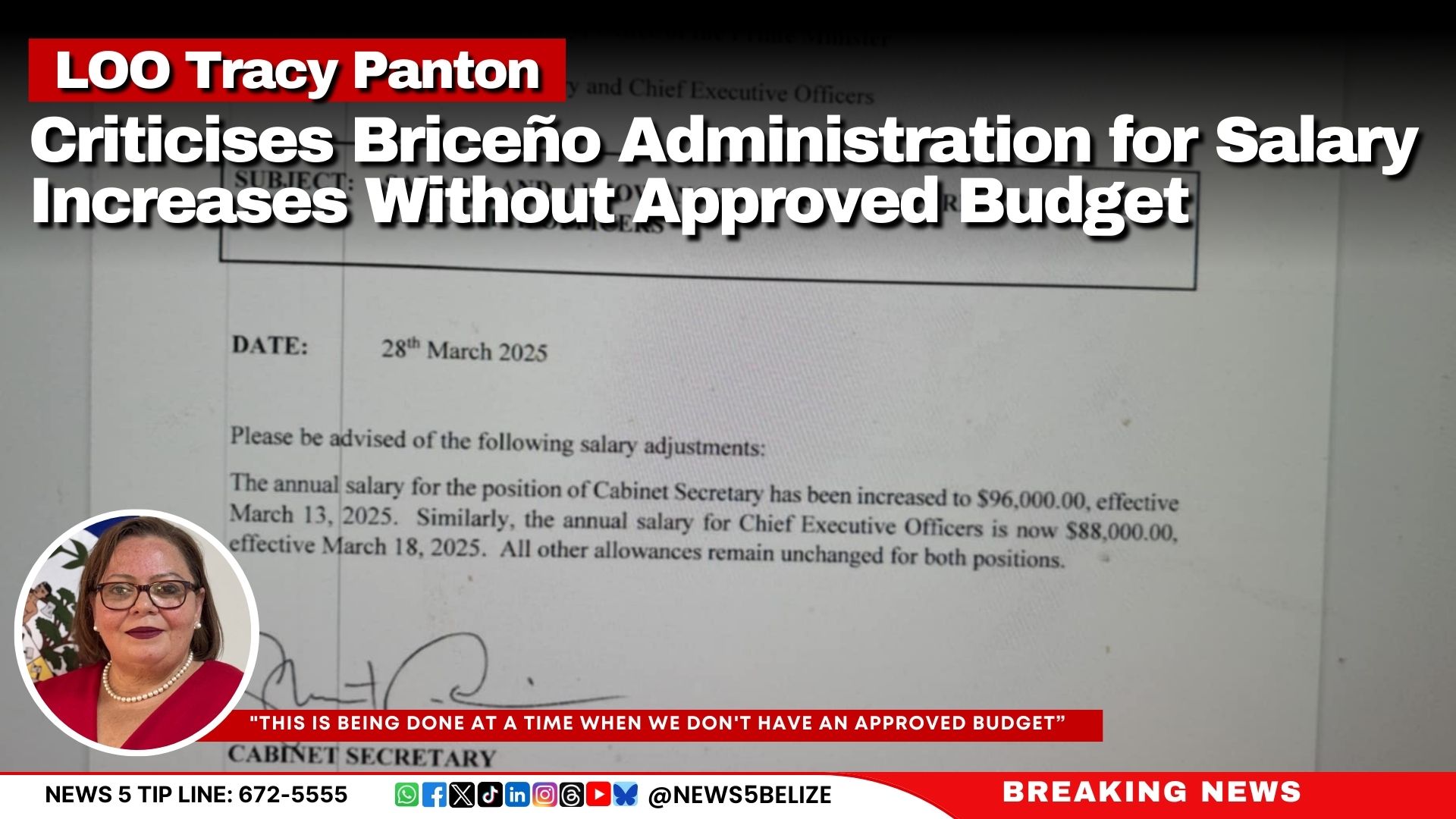 LOO Tracy Panton Criticises Briceño Administration for Salary Increases ...