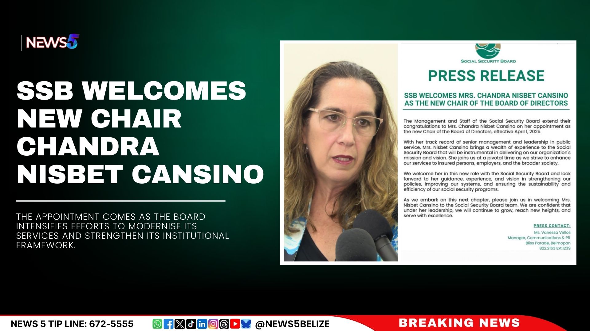SSB Welcomes New Chair Chandra Nisbet Cansino | Greater Belize Media