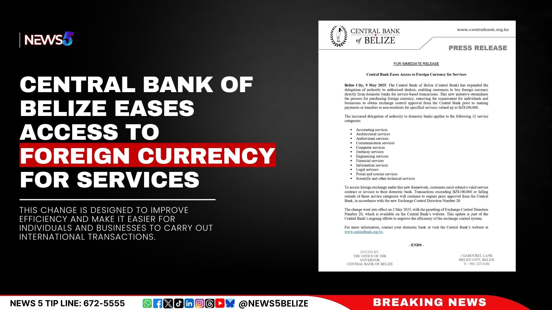 Central Bank of Belize Eases Access to Foreign Currency for Services ...