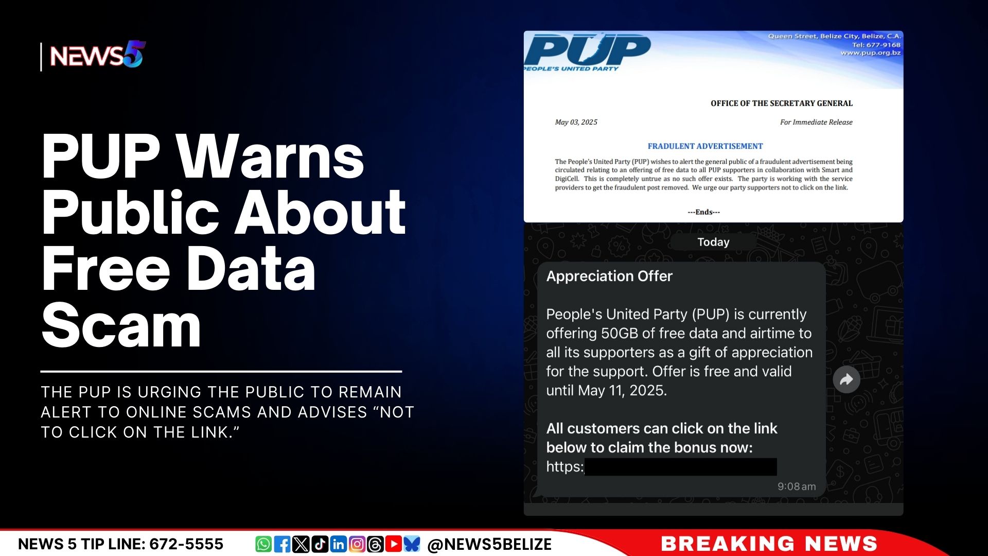 PUP Warns Public About Free Data Scam | Greater Belize Media